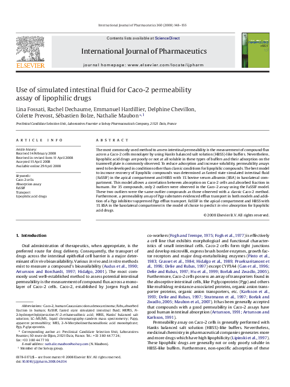 Pdf Use Of Simulated Intestinal Fluid For Caco 2 Permeability Assay