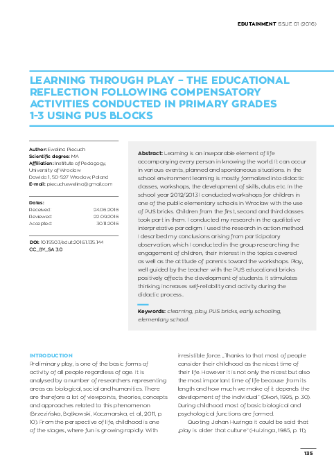 (PDF) Learning through play – the educational reflection following ...