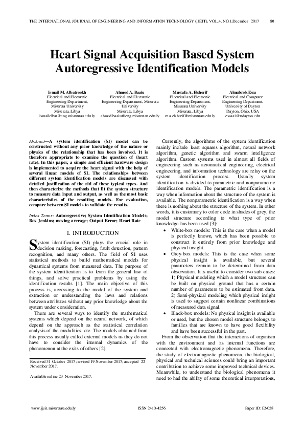 (PDF) Heart Signal Acquisition Based System Autoregressive ...