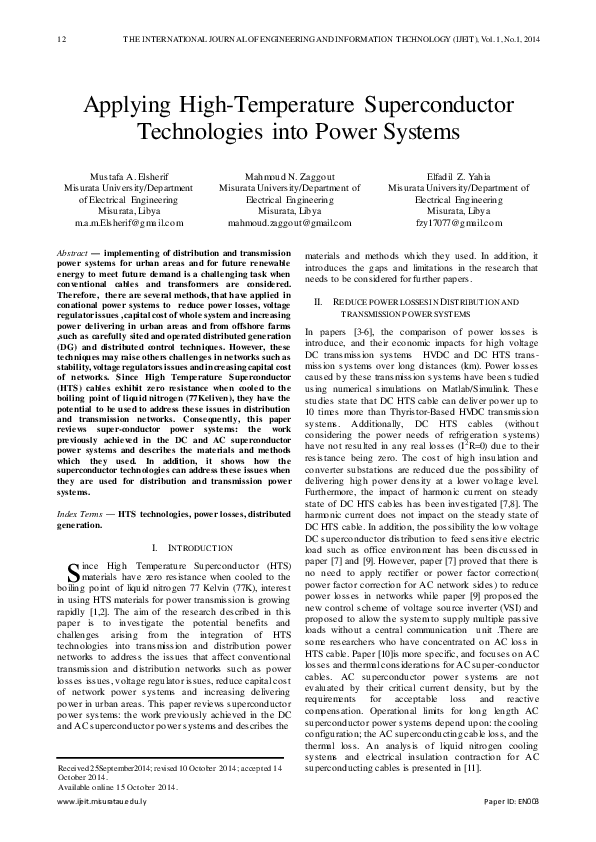 (PDF) Applying High-Temperature Superconductor Technologies into Power Systems