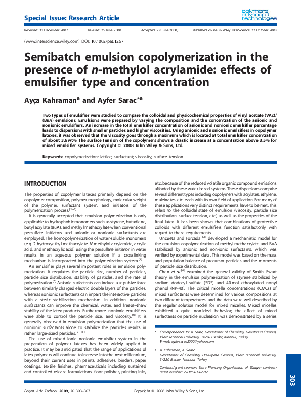 (PDF) Semibatch emulsion copolymerization in the presence of n ...
