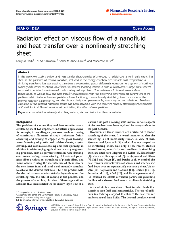 (PDF) Radiation effect on viscous flow of a nanofluid and heat transfer over a nonlinearly ...
