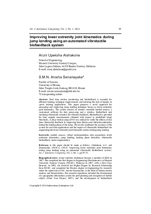 Pdf Vibrotactile Biofeedback For Jump Landing Kinematics