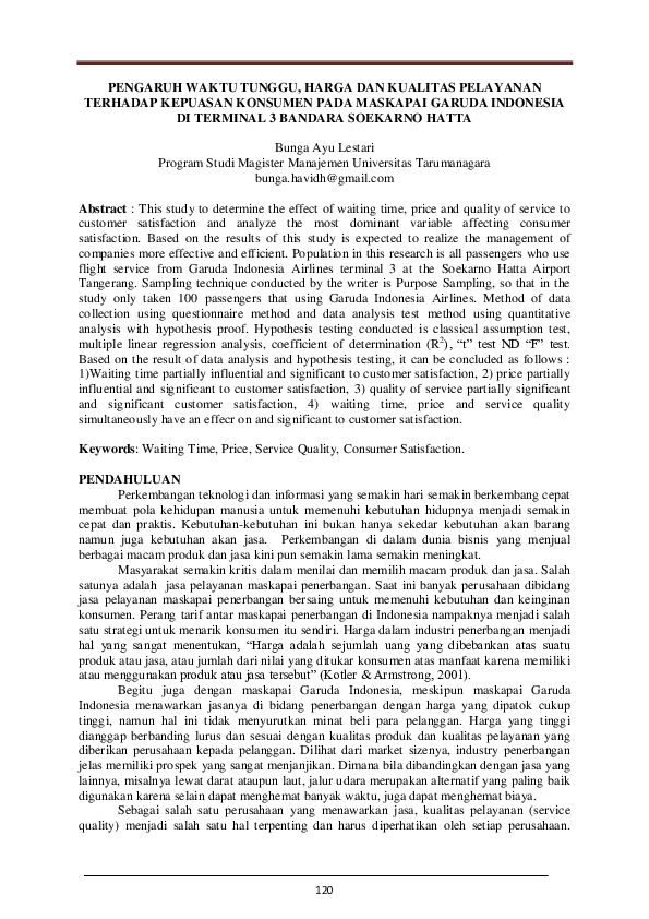 (PDF) Pengaruh Waktu Tunggu, Harga Dan Kualitas Pelayanan Terhadap Kepuasan Konsumen Pada ...