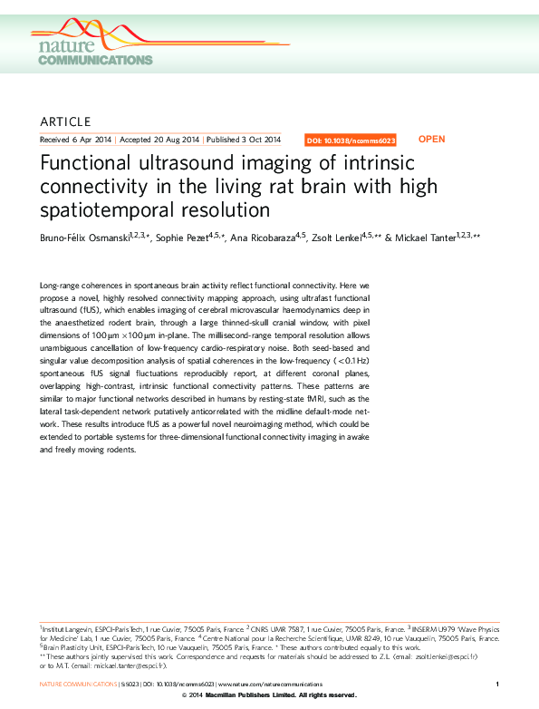 (PDF) Functional ultrasound imaging of intrinsic connectivity in the ...