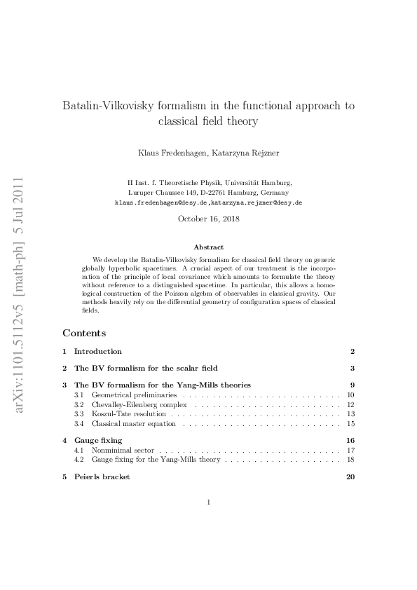 (PDF) Batalin-Vilkovisky Formalism in the Functional Approach to ...