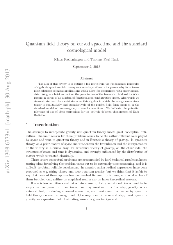 (PDF) Quantum Field Theory on Curved Spacetime and the Standard ...