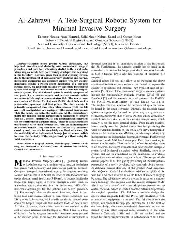 (PDF) Al-Zahrawi: A Telesurgical Robotic System for Minimal Invasive ...