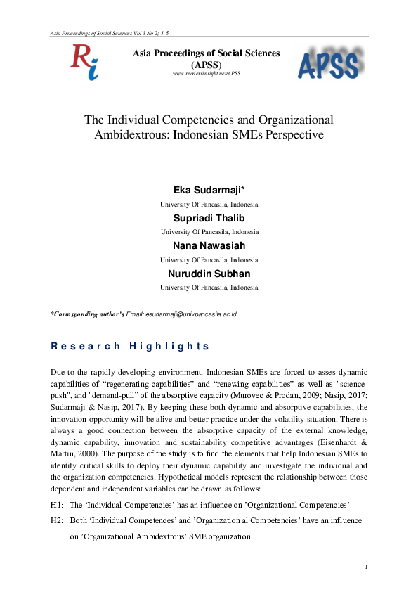 (PDF) The Individual Competencies and Ambidexterity Organization ...