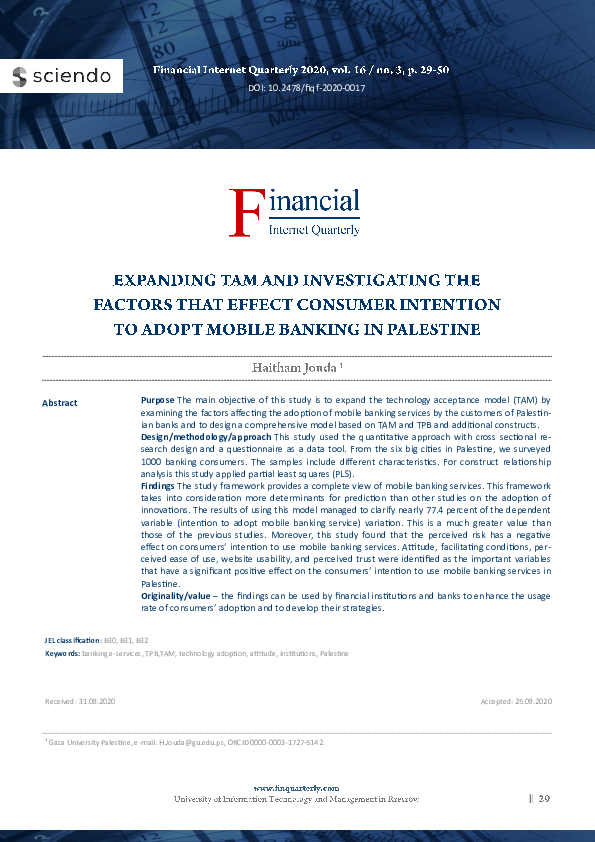 (PDF) Expanding TAM and Investigating the Factors that Effect Consumer Intention to Adopt Mobile ...