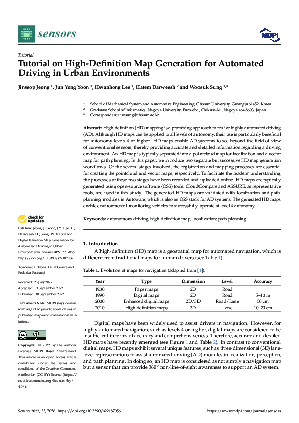 (PDF) Tutorial on High-Definition Map Generation for Automated Driving in Urban Environments