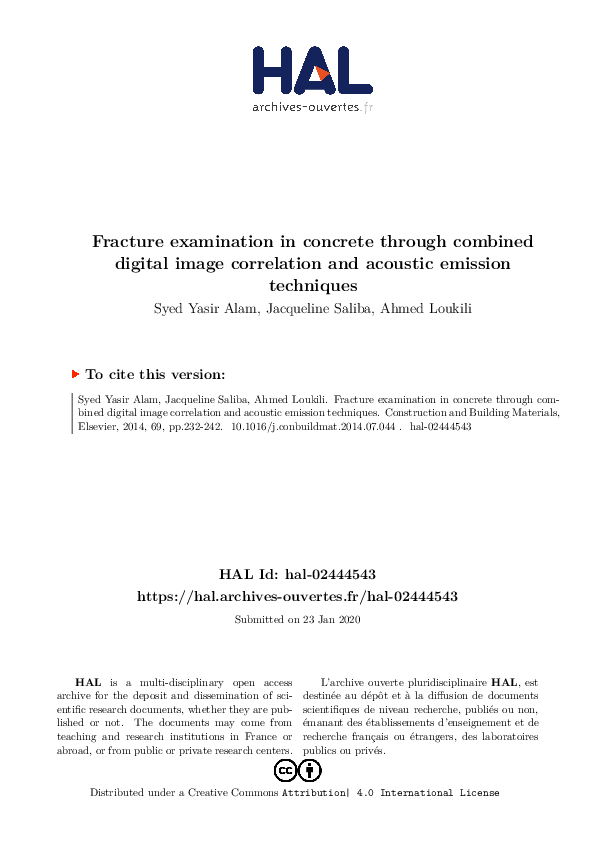 (PDF) Fracture examination in concrete through combined digital image correlation and acoustic ...