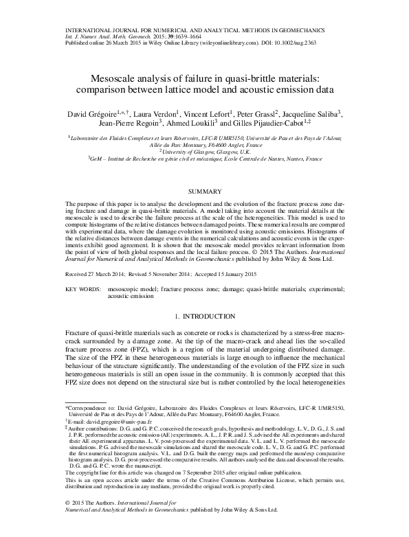(PDF) Mesoscale analysis of failure in quasi-brittle materials: comparison between lattice model ...