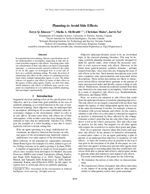 (PDF) Planning to Avoid Side Effects