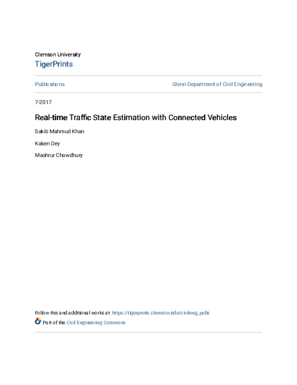 Pdf Real Time Traffic State Estimation With Connected Vehicles