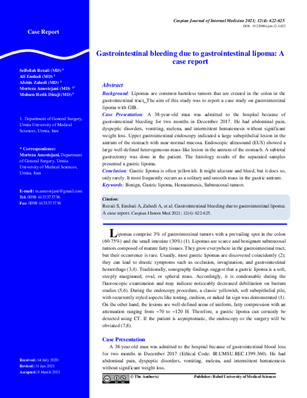 (PDF) Gastrointestinal bleeding due to gastrointestinal lipoma: A case ...