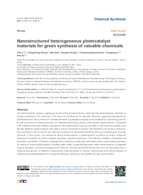 (PDF) Nanostructured heterogeneous photocatalyst materials for green synthesis of valuable chemicals