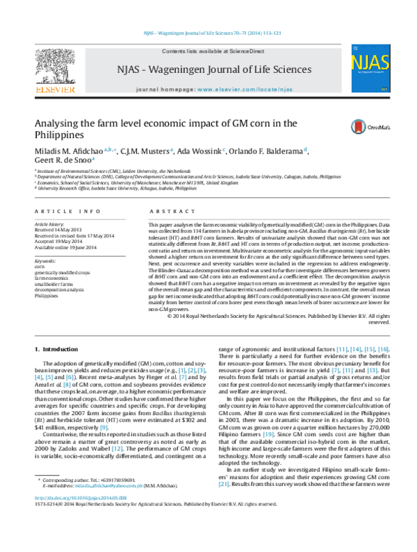 (PDF) Analysing the farm level economic impact of GM corn in the ...