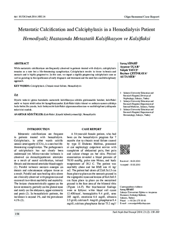 (PDF) Metastatic Calcification and Calciphylaxis in a Hemodialysis Patient