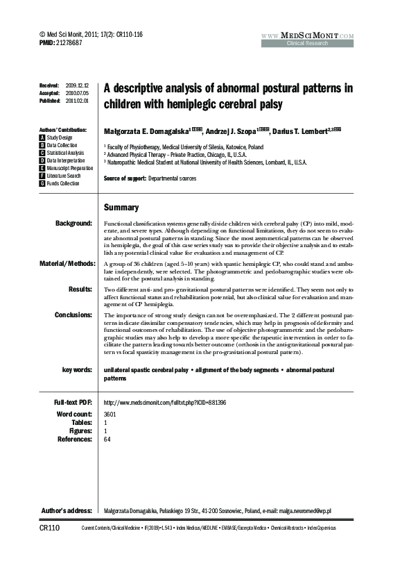 (PDF) A descriptive analysis of abnormal postural patterns in children ...