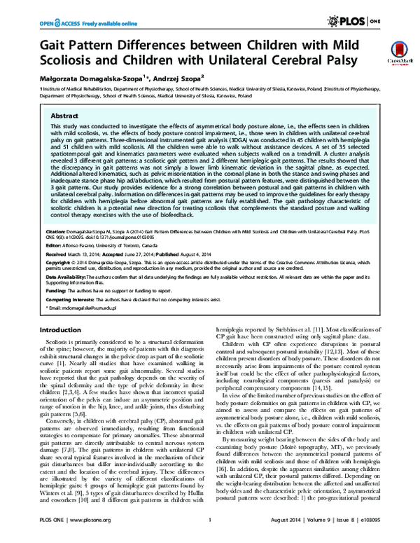(PDF) Gait Pattern Differences between Children with Mild Scoliosis and ...