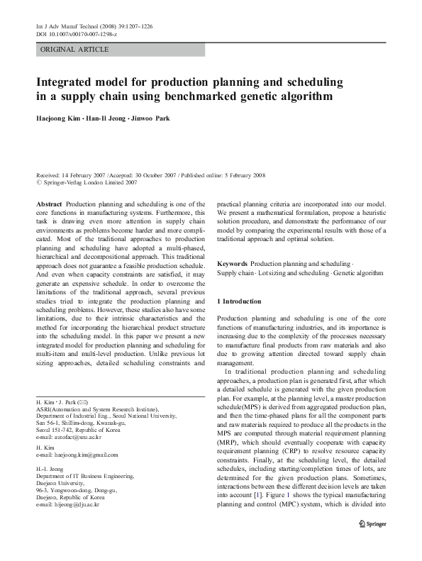 (PDF) Integrated model for production planning and scheduling in a supply chain using ...