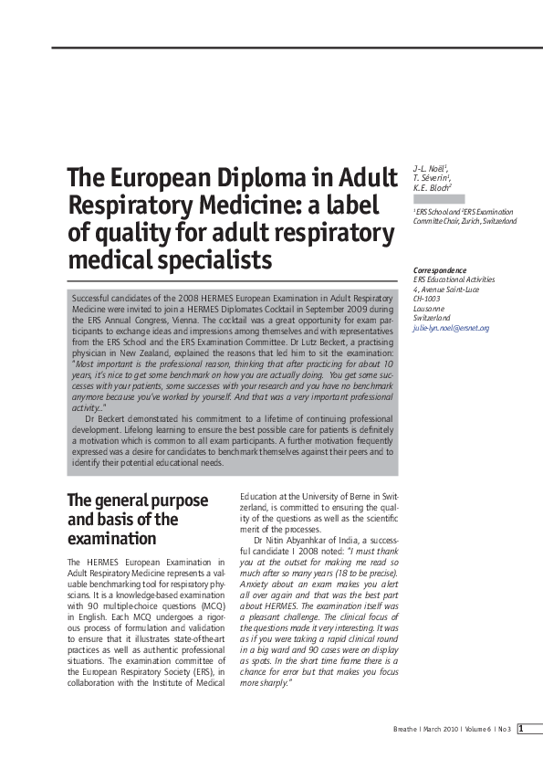 (PDF) The European Diploma in Adult Respiratory Medicine: a label of ...