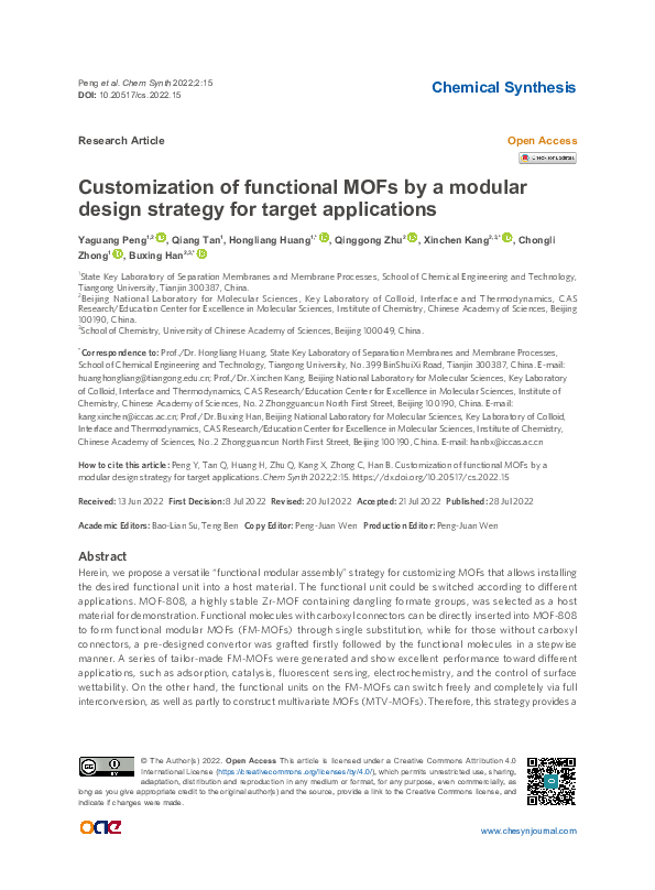 (PDF) Customization of functional MOFs by a modular design strategy for ...