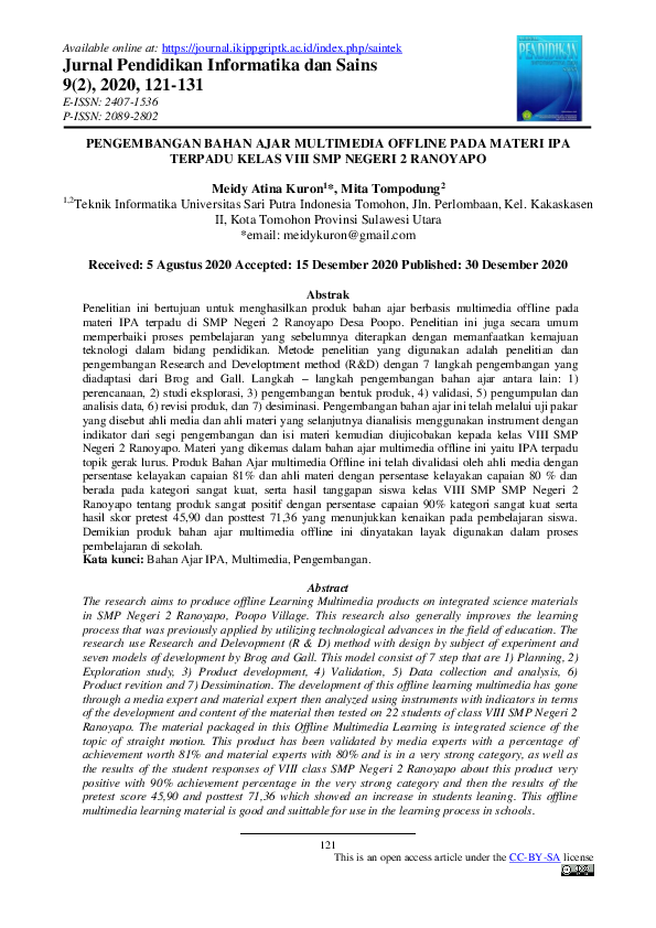 (PDF) Pengembangan bahan ajar multimedia offline pada materi IPA Terpadu Kelas VIII SMP Negeri 2 ...