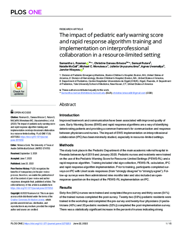 (PDF) The impact of pediatric early warning score and rapid response ...