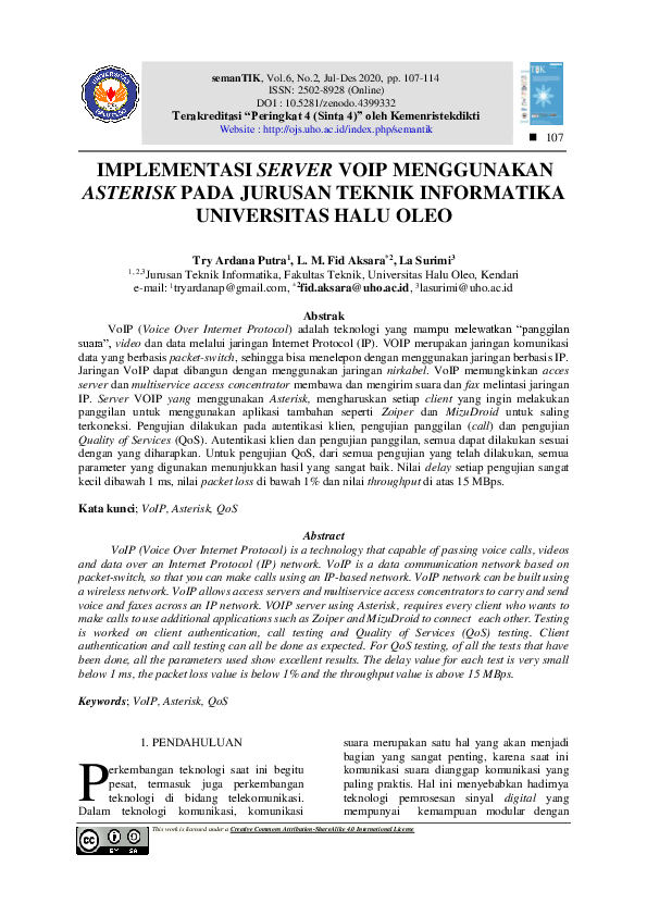 (PDF) Implementasi Server Voip Menggunakan Asterisk Pada Jurusan Teknik Informatika Universitas ...