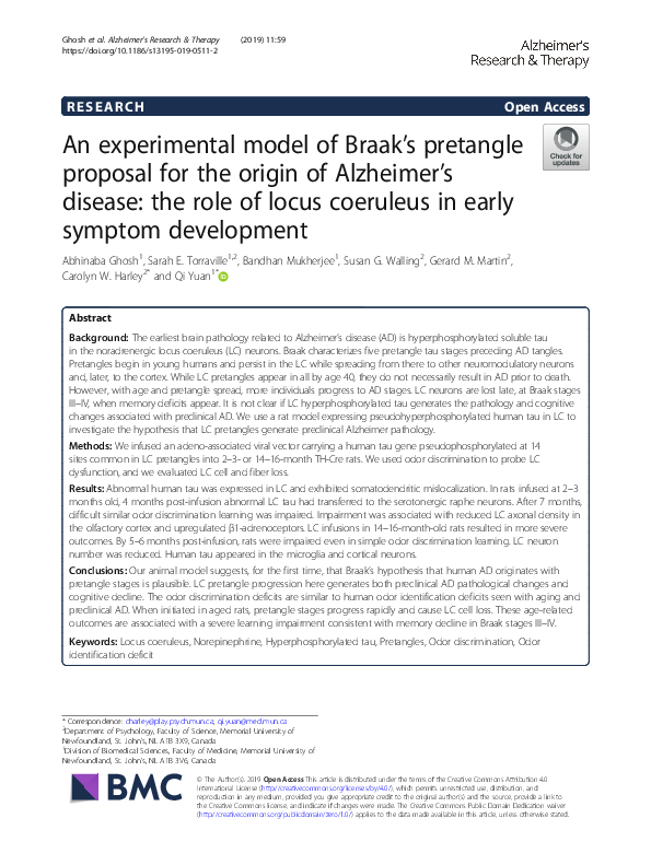 (PDF) An experimental model of Braak’s pretangle proposal for the ...