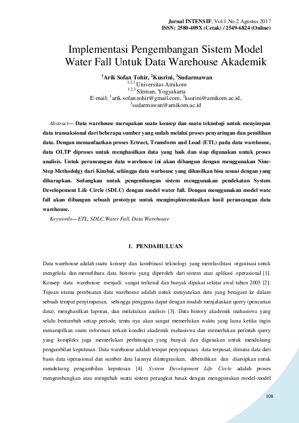 (PDF) Implementasi Pengembangan Sistem Model Water Fall Untuk Data Warehouse Akademik