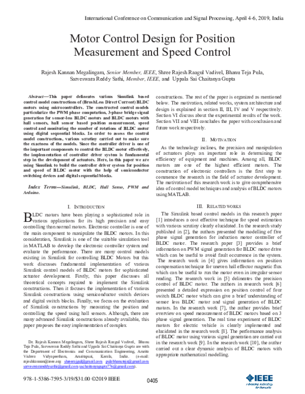 (PDF) Motor Control Design for Position Measurement and Speed Control