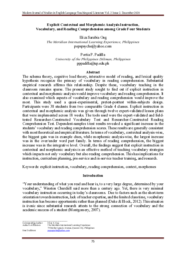 (PDF) Explicit Contextual and Morphemic Analysis Instruction ...