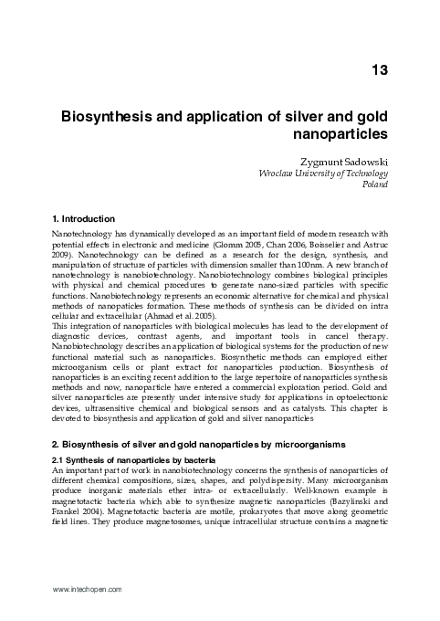 (PDF) Biosynthesis and Application of Silver and Gold Nanoparticles