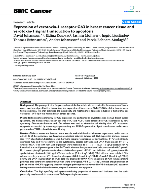 (PDF) Expression of verotoxin-1 receptor Gb3 in breast cancer tissue and verotoxin-1 signal ...