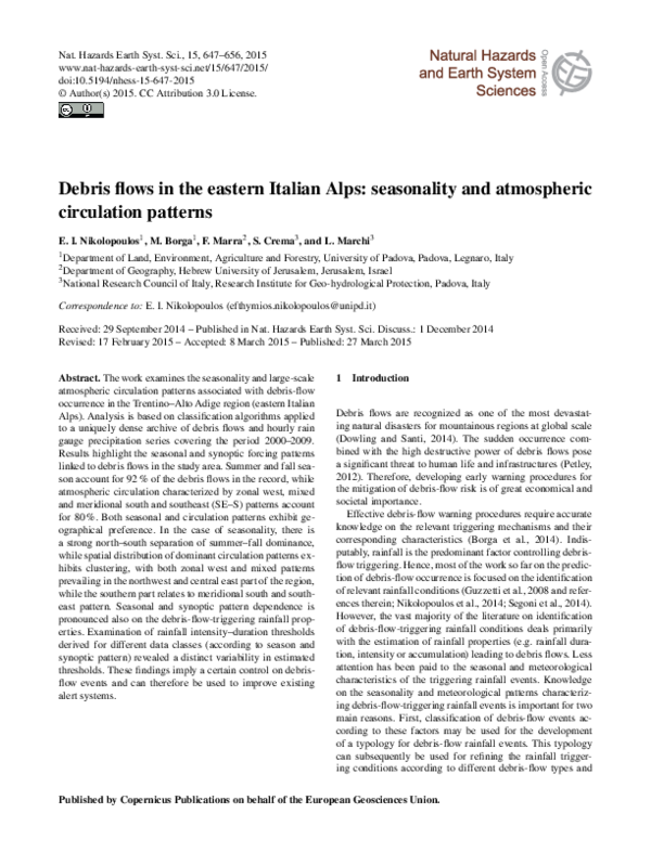 (PDF) Debris flows in the eastern Italian Alps: seasonality and ...