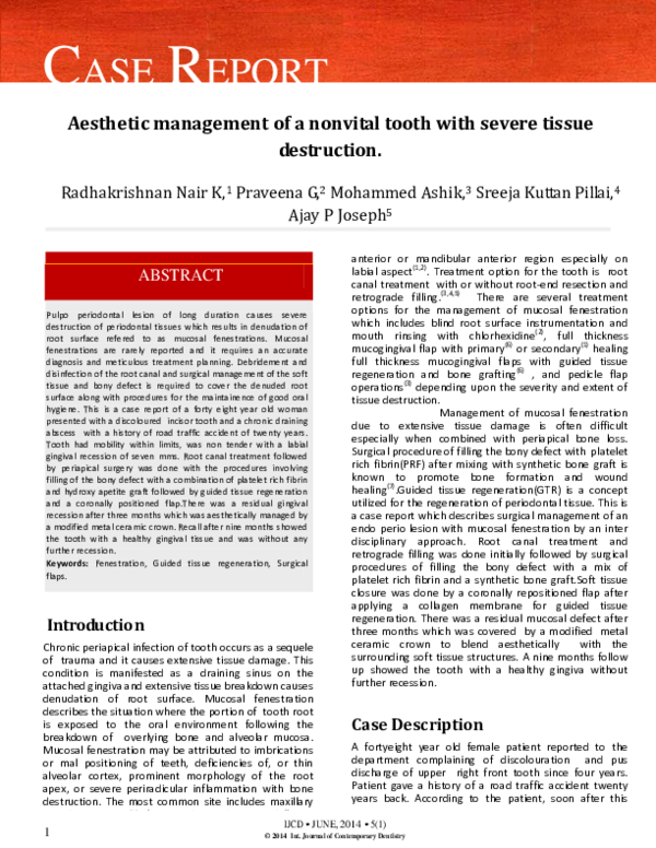 (PDF) Aesthetic management of a nonvital tooth with severe tissue ...