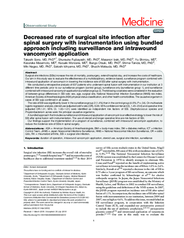 (PDF) Decreased rate of surgical site infection after spinal surgery ...