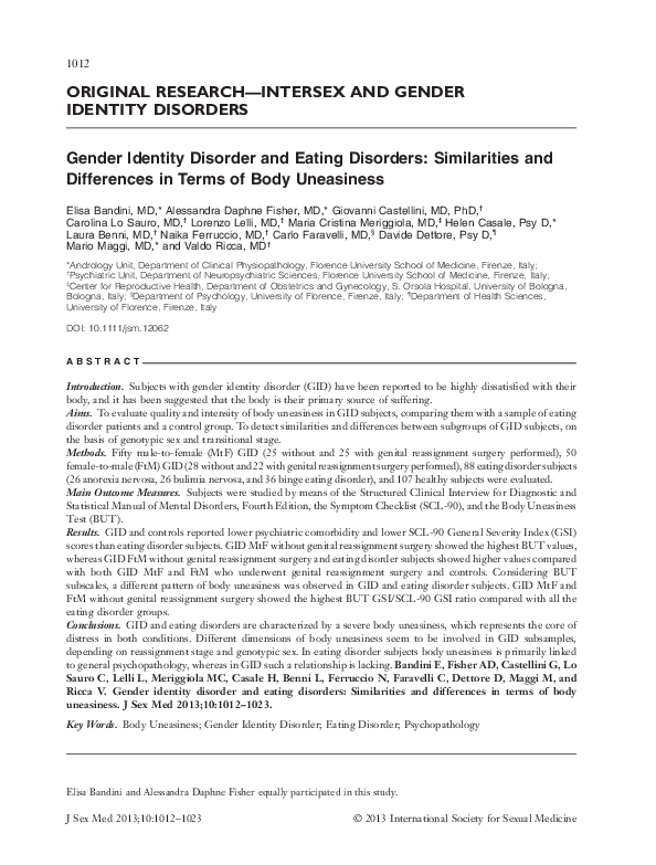 (PDF) Gender Identity Disorder and Eating Disorders: Similarities and ...