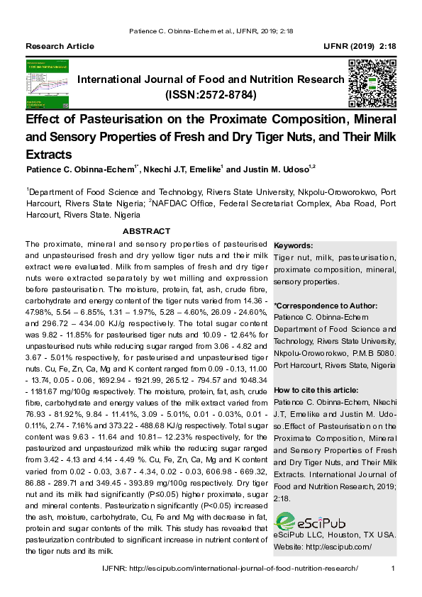 (PDF) Effect of Pasteurisation on the Proximate Composition, Mineral ...