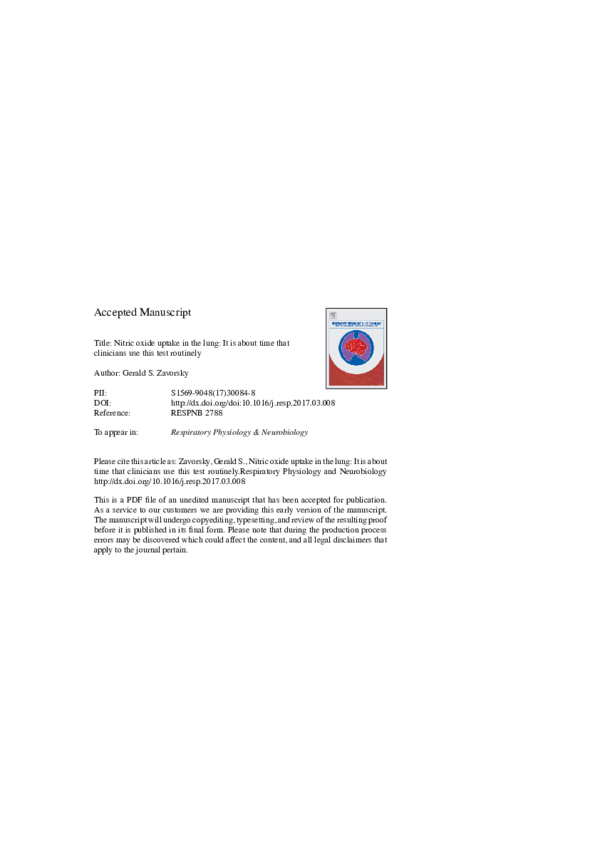 (PDF) Nitric oxide uptake in the lung: It is about time that clinicians ...