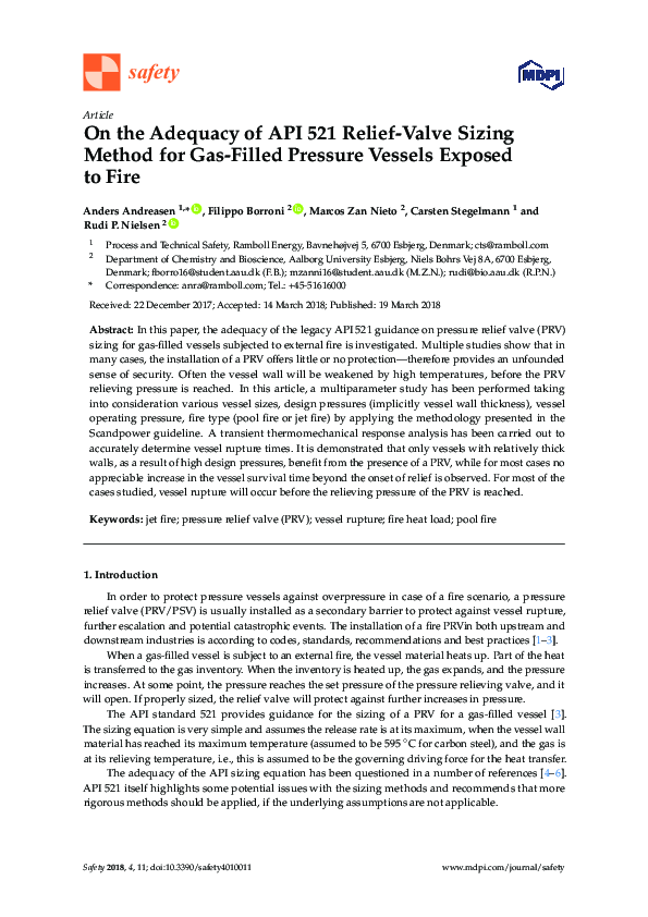 (PDF) On the Adequacy of API 521 Relief-Valve Sizing Method for Gas-Filled Pressure Vessels ...