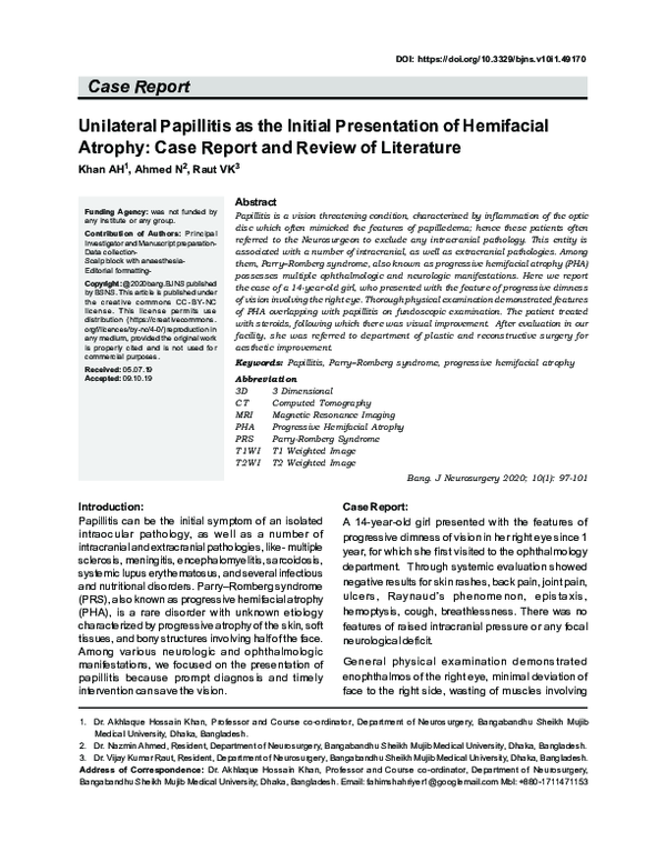 (PDF) Unilateral Papillitis as the Initial Presentation of Hemifacial ...