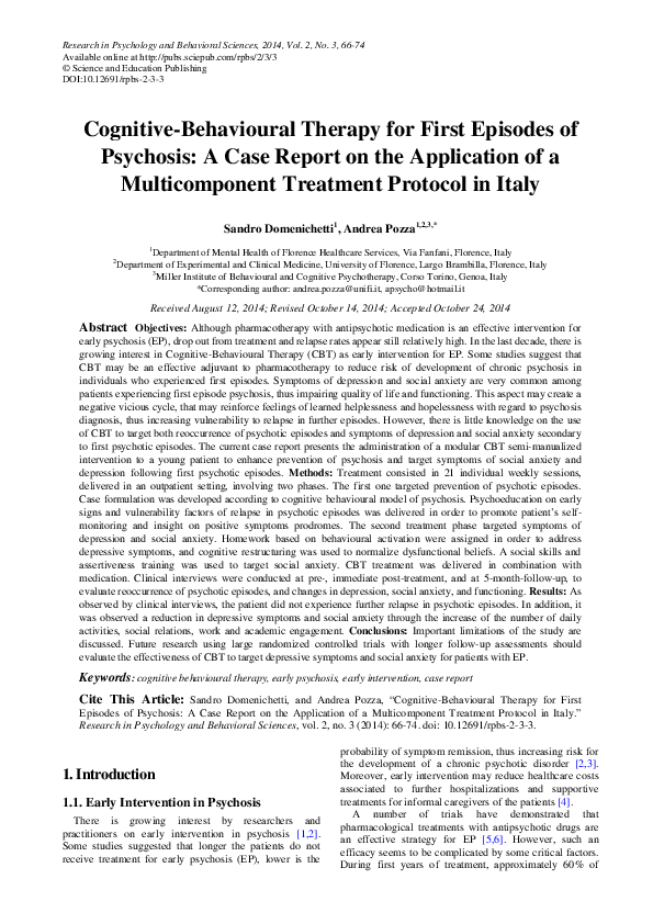 (PDF) Cognitive-Behavioural Therapy for First Episodes of Psychosis: A ...