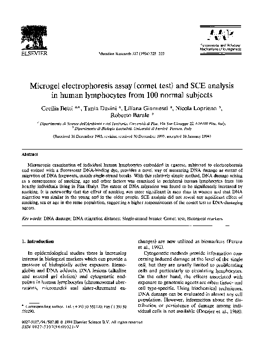 (PDF) Microgel electrophoresis assay (comet test) and SCE analysis in ...