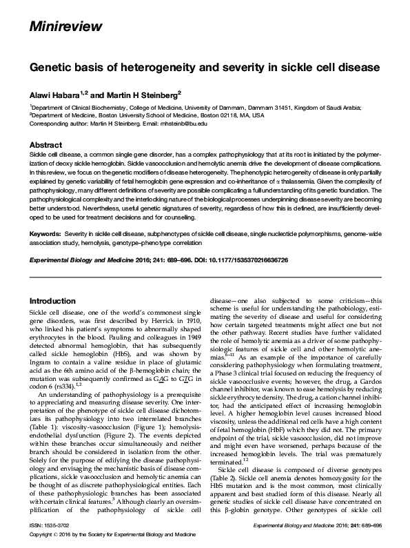 (PDF) Genetic basis of heterogeneity and severity in sickle cell disease