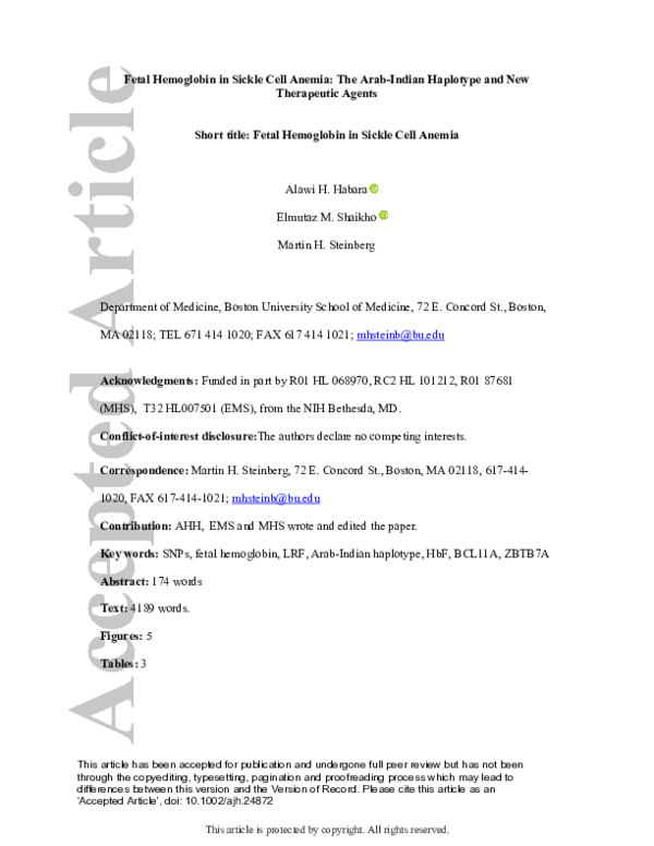 (PDF) Fetal hemoglobin in sickle cell anemia: The Arab-Indian haplotype ...