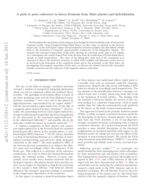 (PDF) Path to poor coherence in the periodic Anderson model from Mott ...